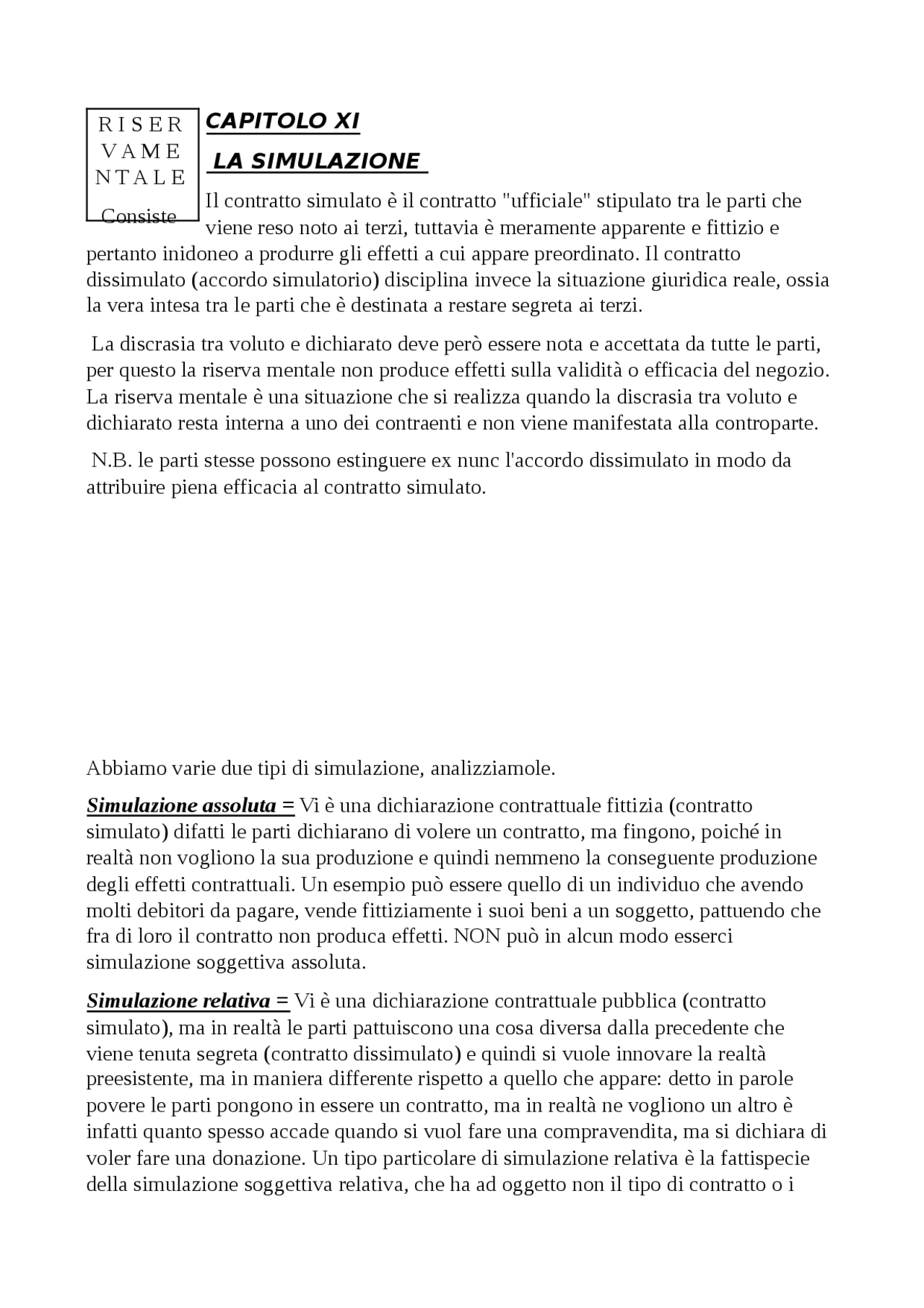 La Simulazione Diritto Civile Docsity
