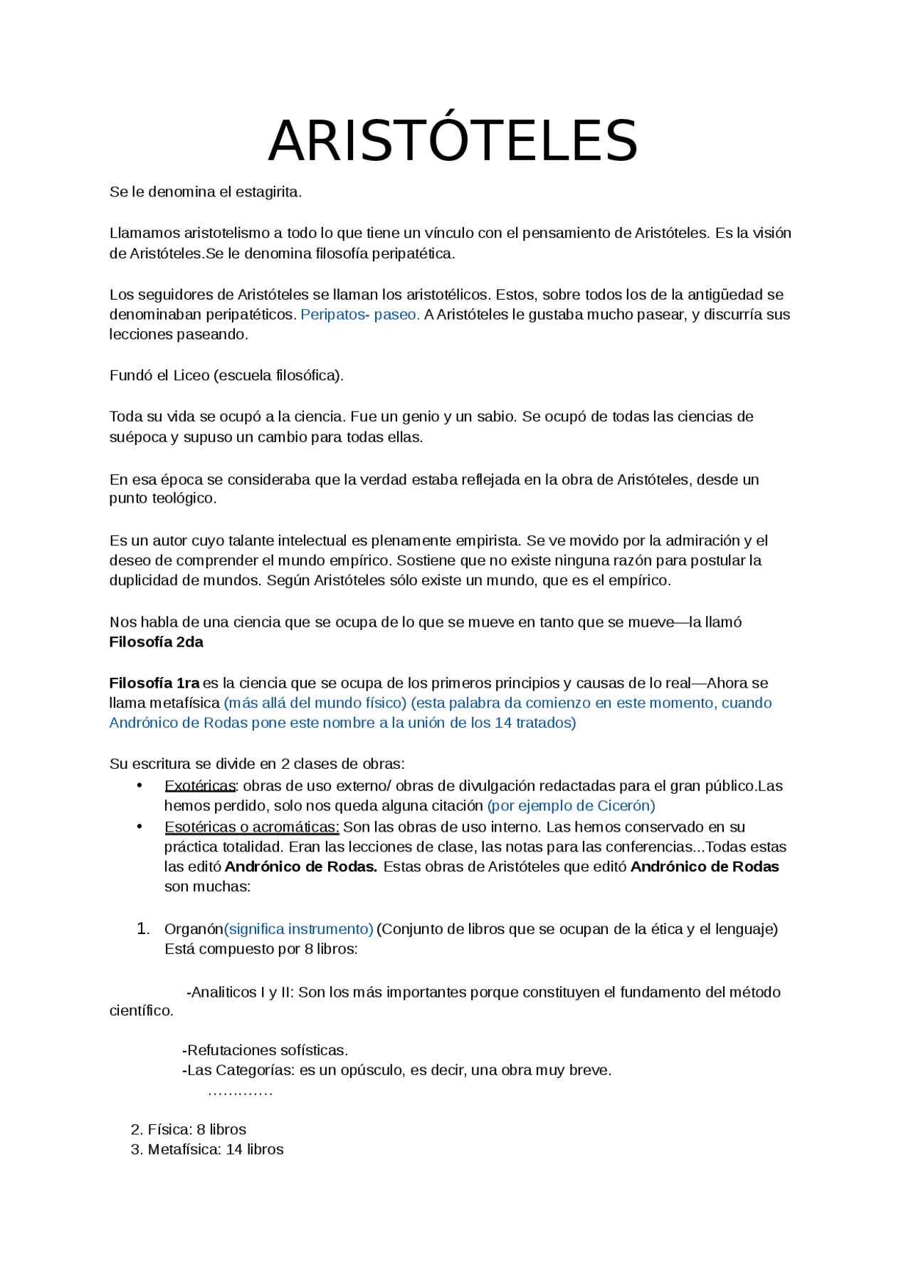 Aristóteles Apuntes 1ro De Bachiller Apuntes De Filosofía Docsity