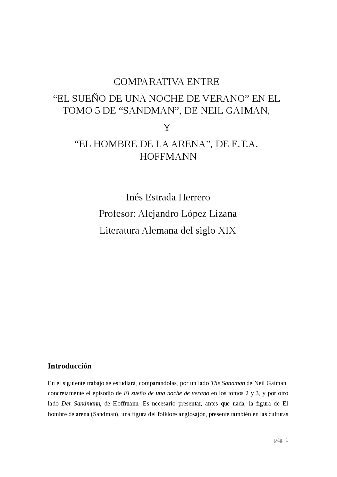 Trabajo comparativa entre Neil Gaiman y E.T.A. Hoffmann - Docsity