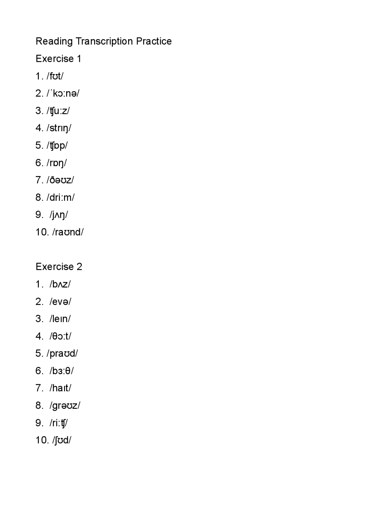 Transcription practice (sounds of english) - Docsity