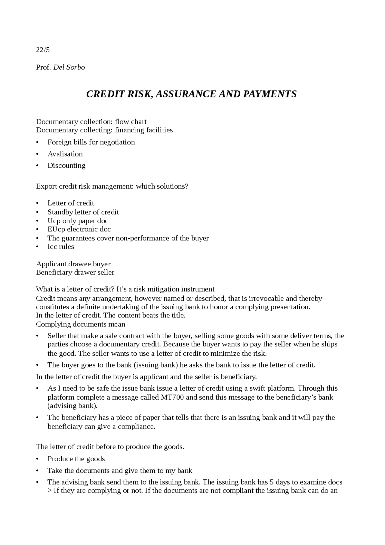 Credit Risk E Assurance Docsity