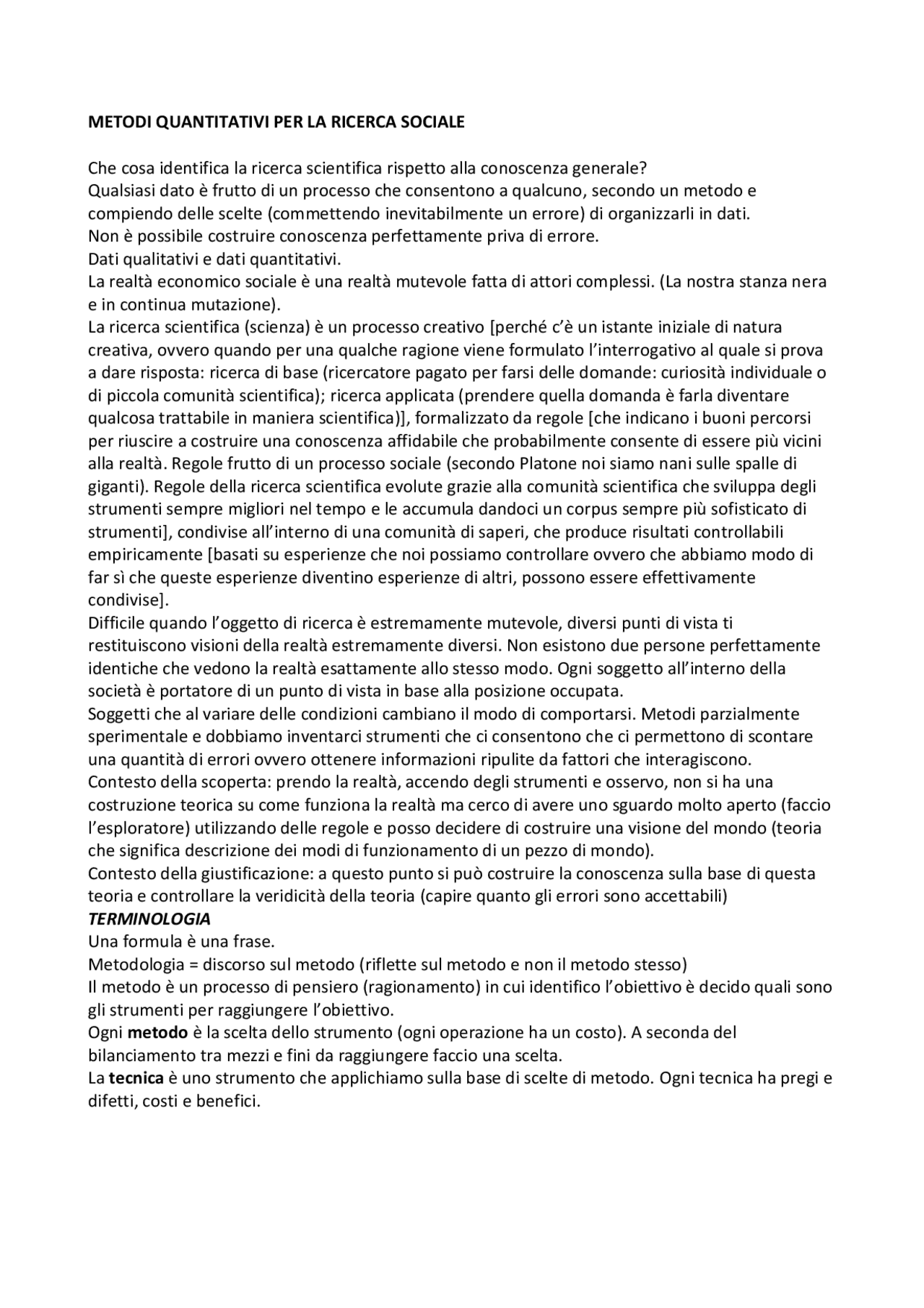 Metodi Quantitativi Per La Ricerca Sociale Appunti Di Metodologia E