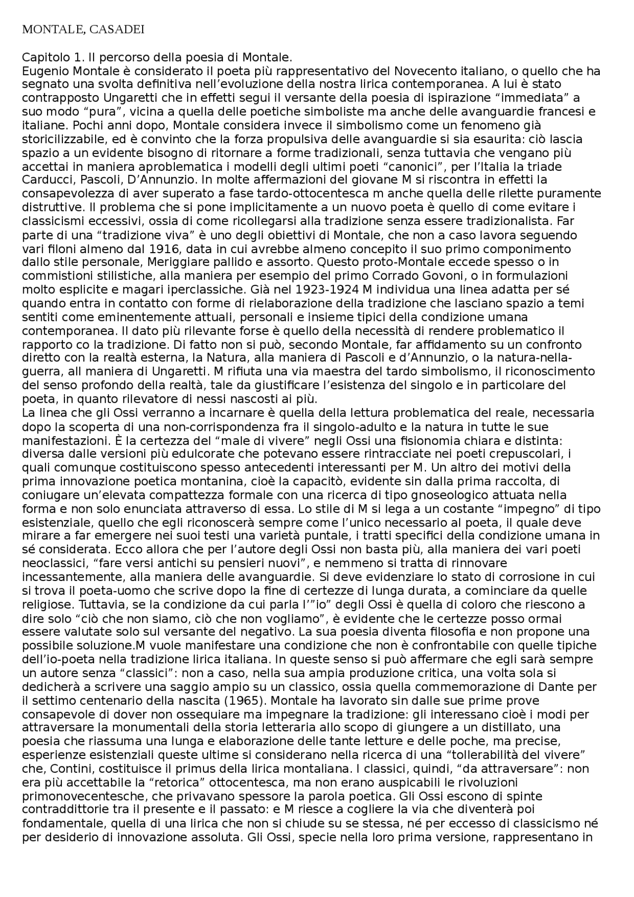 Libro Montale Di Casadei Docsity