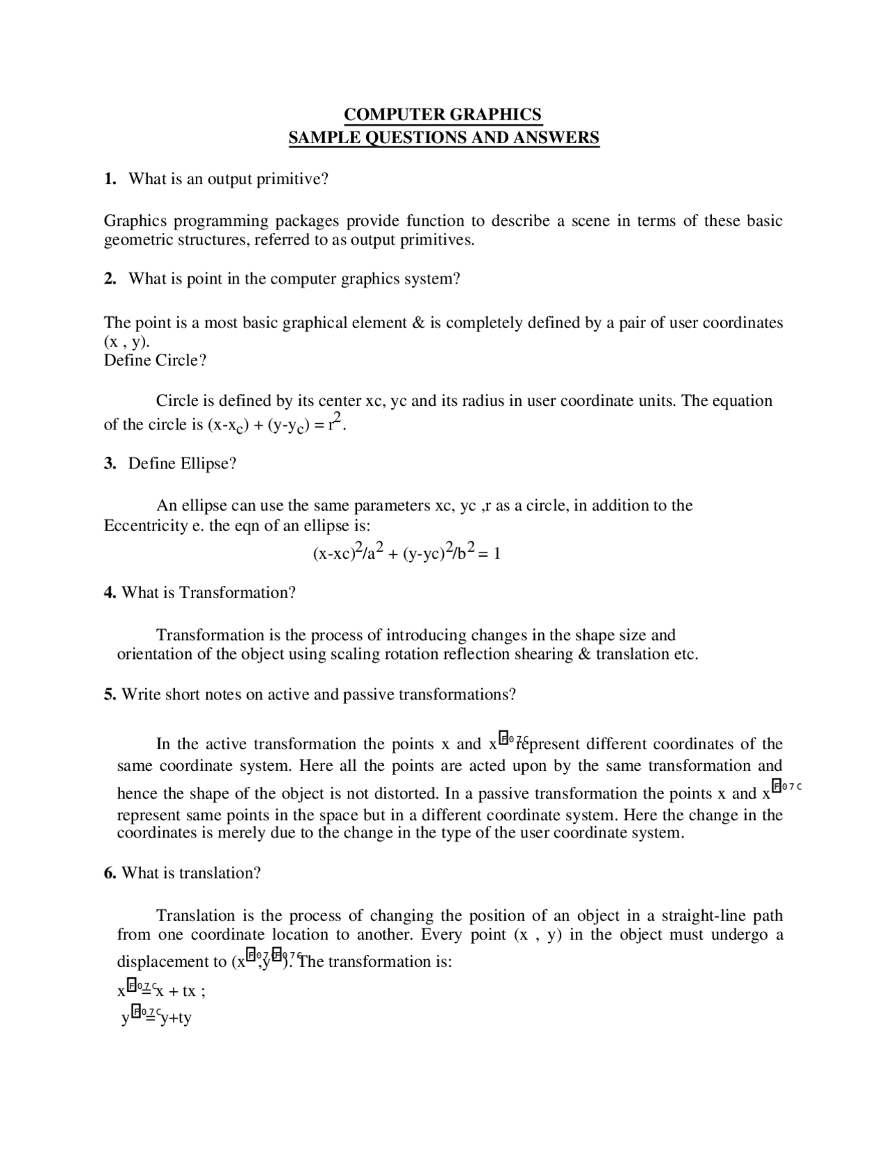 Computer Graphics Excerices Docsity