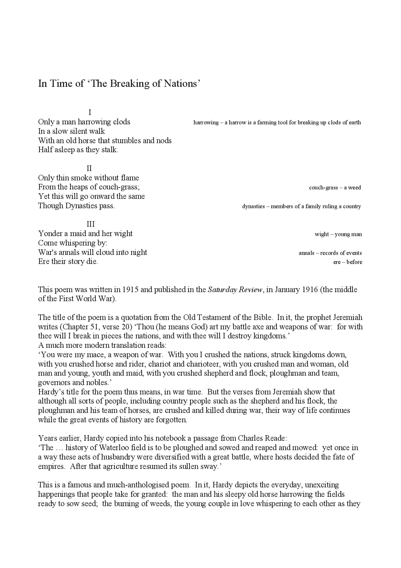 In Time Of ‘the Breaking Of Nations Docsity