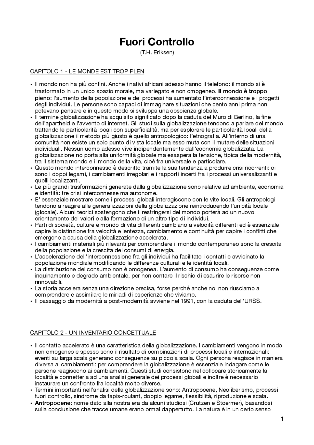 Fuori Controllo Th Eriksen Docsity