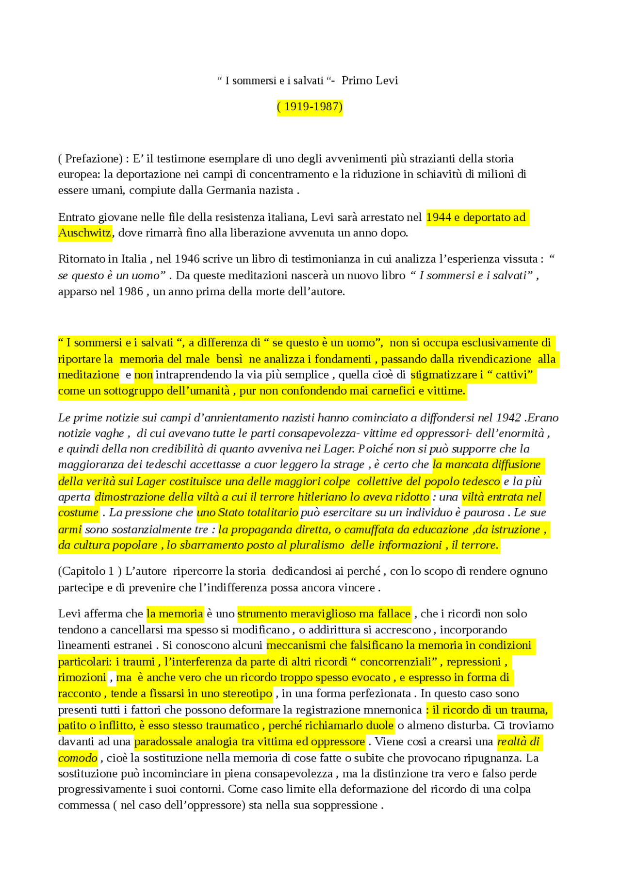 I Sommersi E I Salvati Docsity