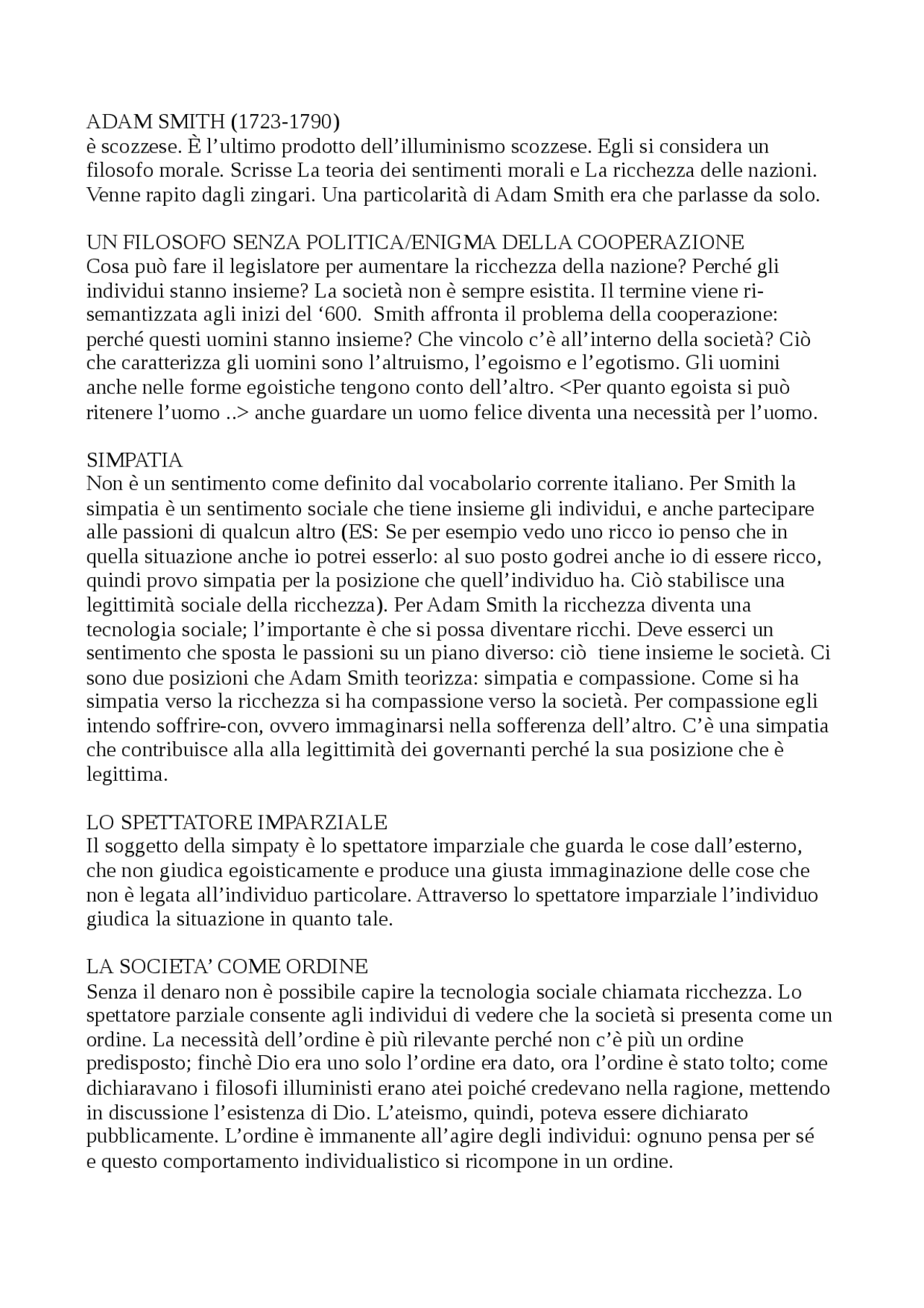 Adam Smith Riassunto Docsity