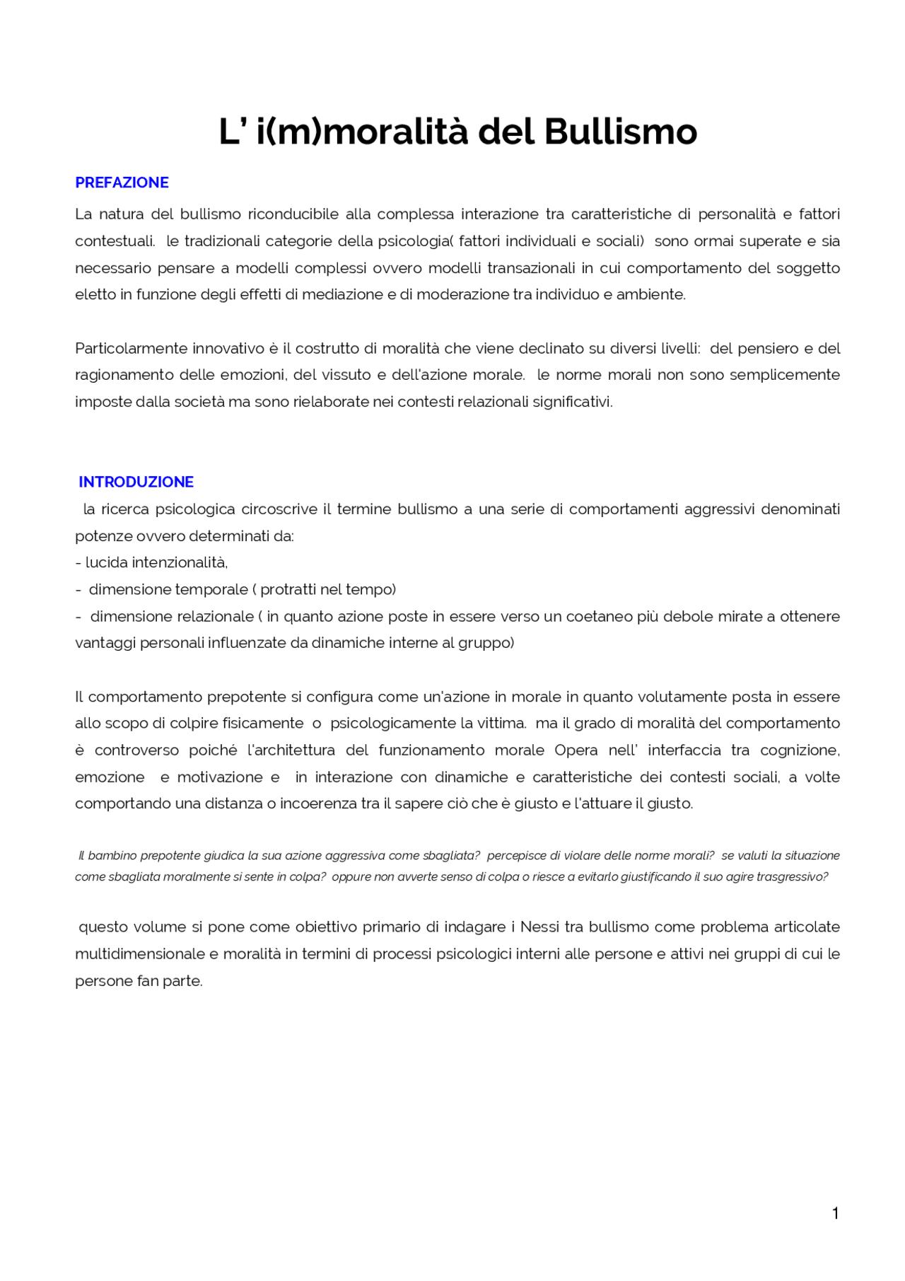 Limmoralità Del Bullismo Docsity