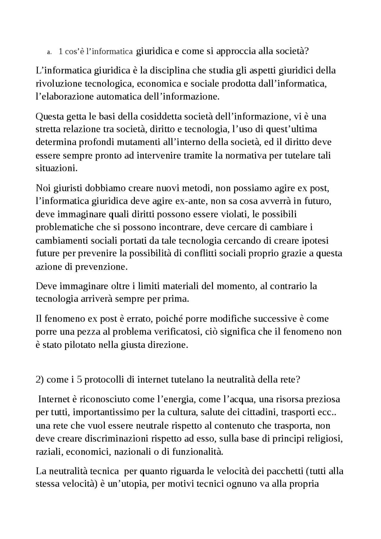 Domande Esame Di Informatica Giuridica Docsity