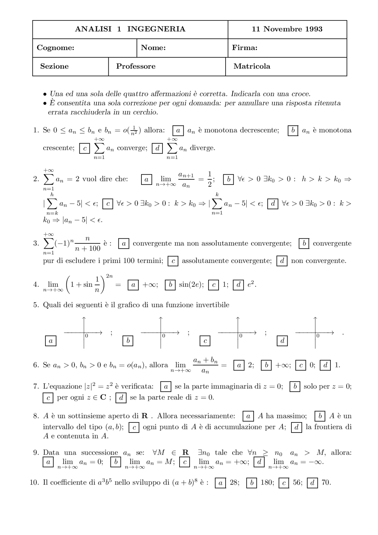Analisi I Esami Passati Esercizi Di Analisi Matematica I Docsity