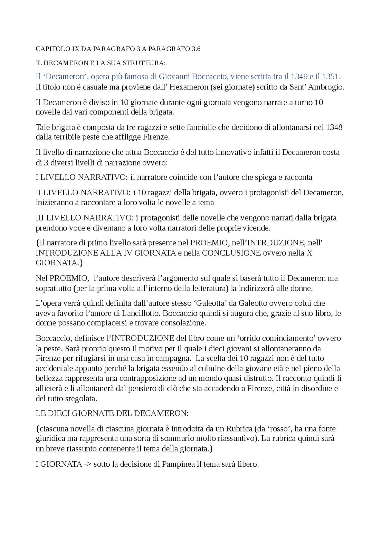 Il Decameron: struttura, temi e fonti | Sintesi del corso di ...