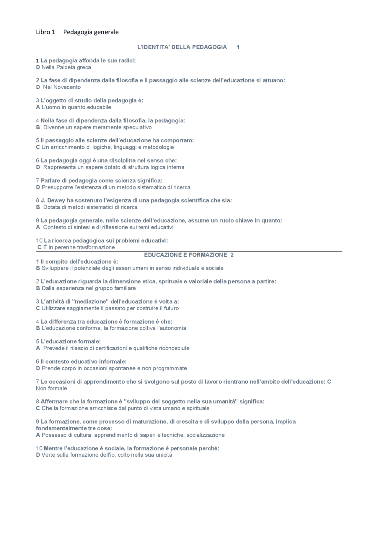 Pedagogia Domande Di Esame Docsity