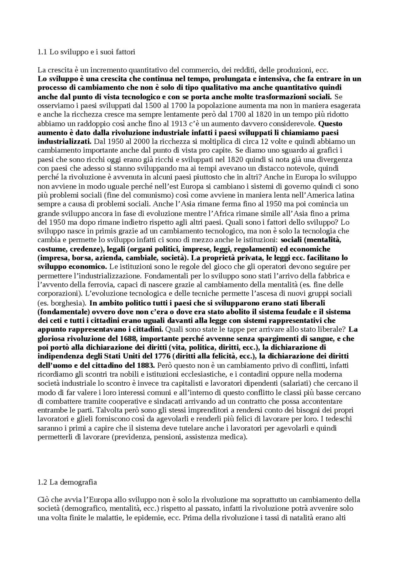 Sviluppo Economico Moderno Docsity