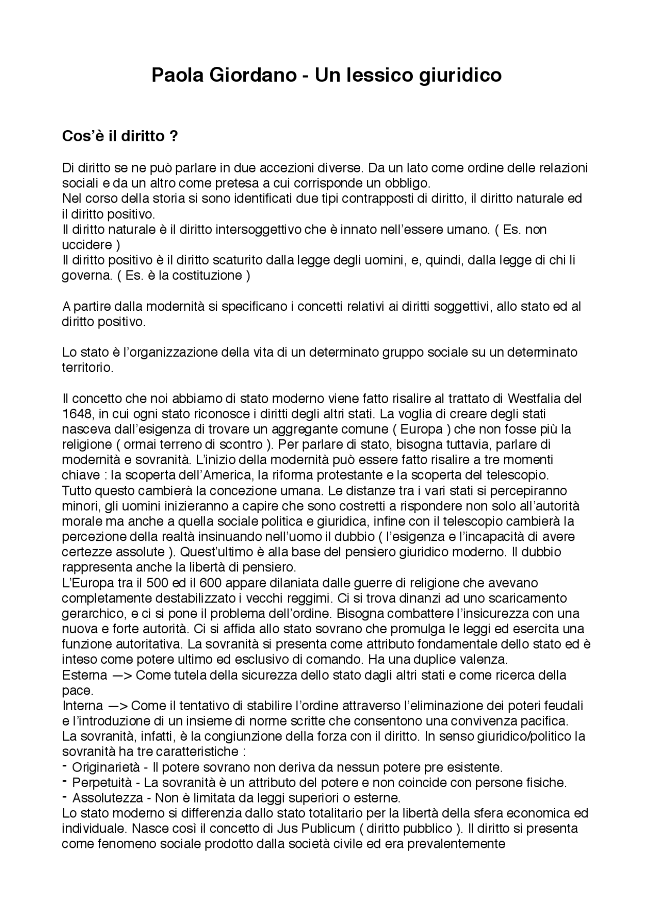 Un Lessico Giuridico Paola Giordano Docsity