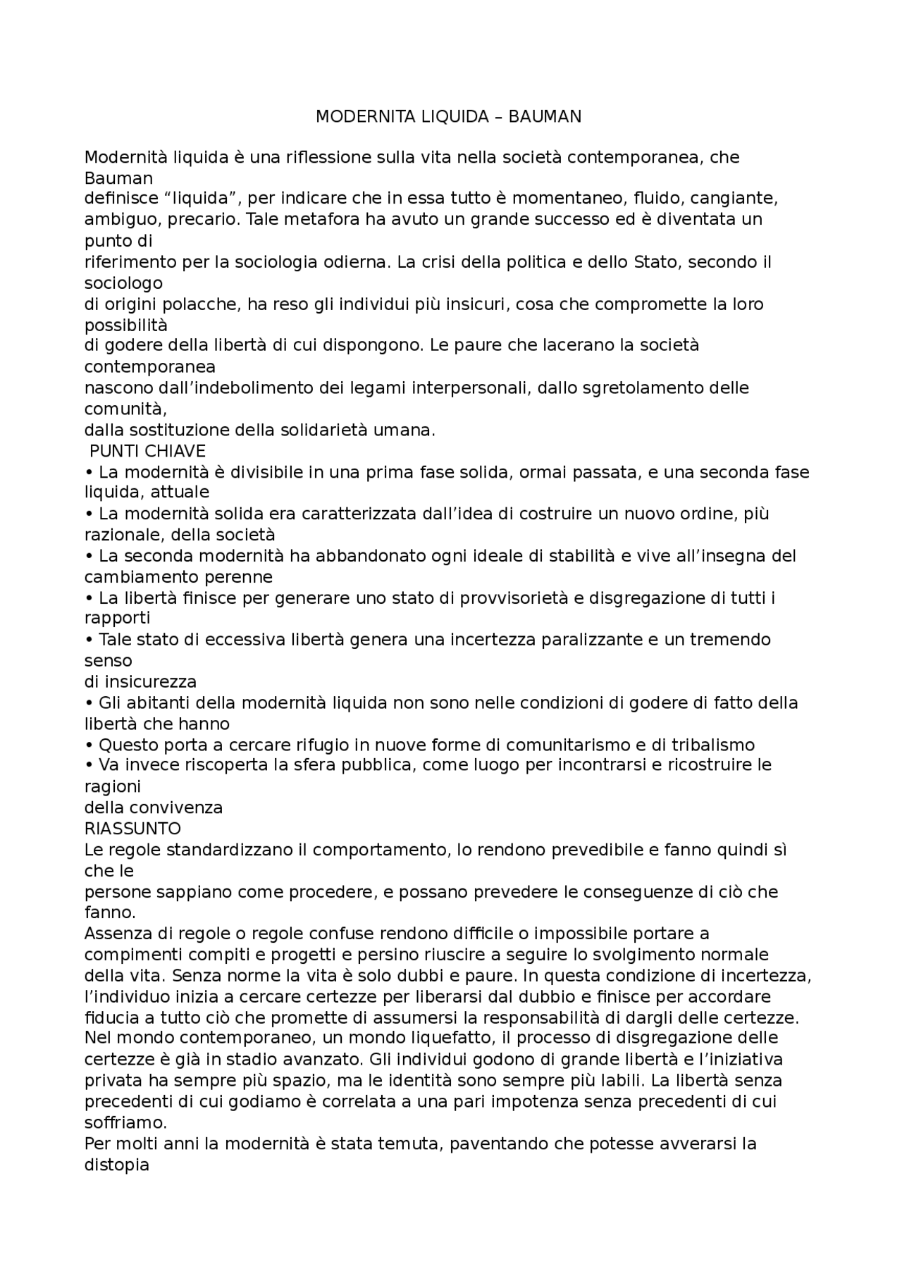 Bauman Modernità Liquida Docsity