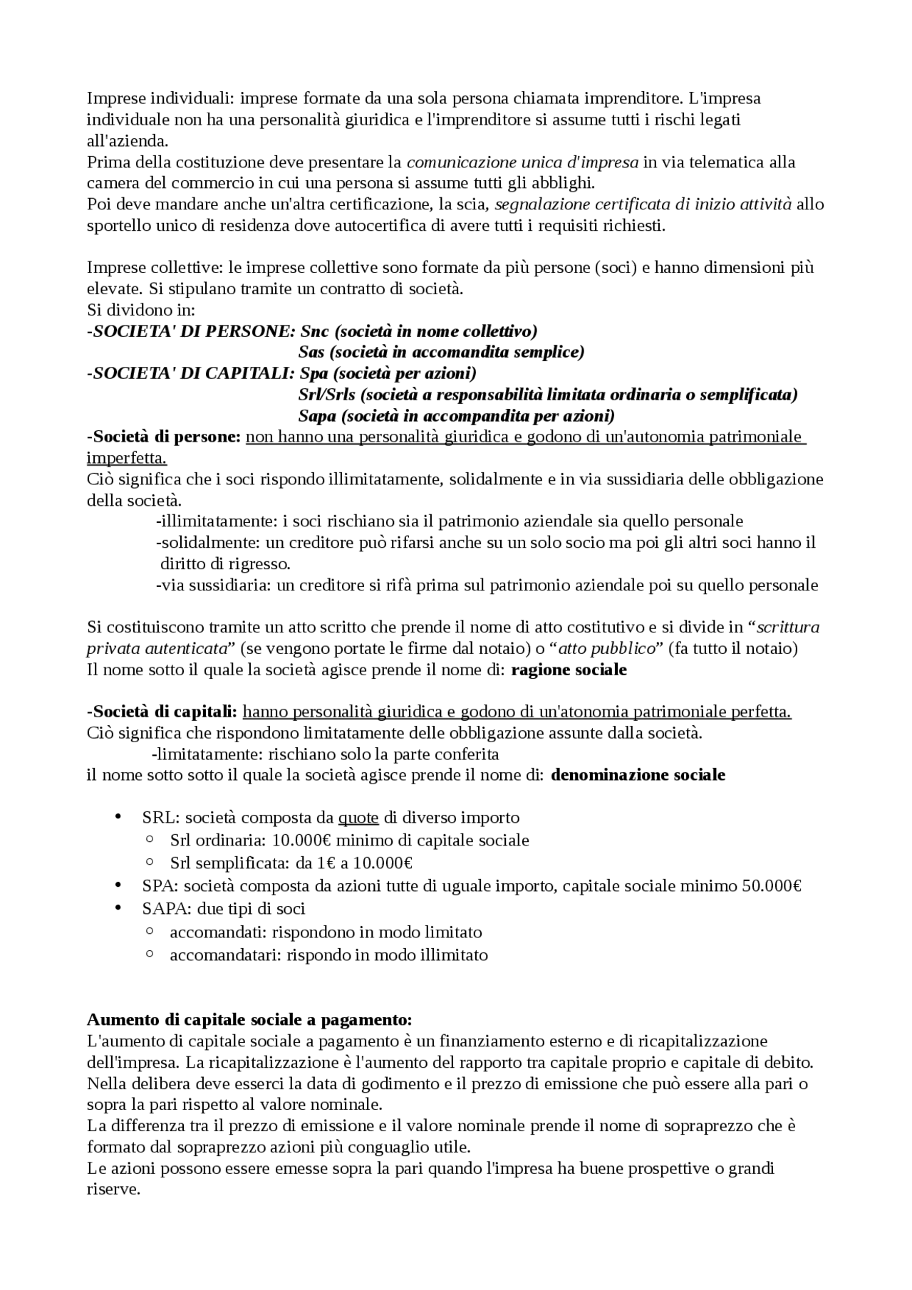 Le Imprese E Le Società Docsity