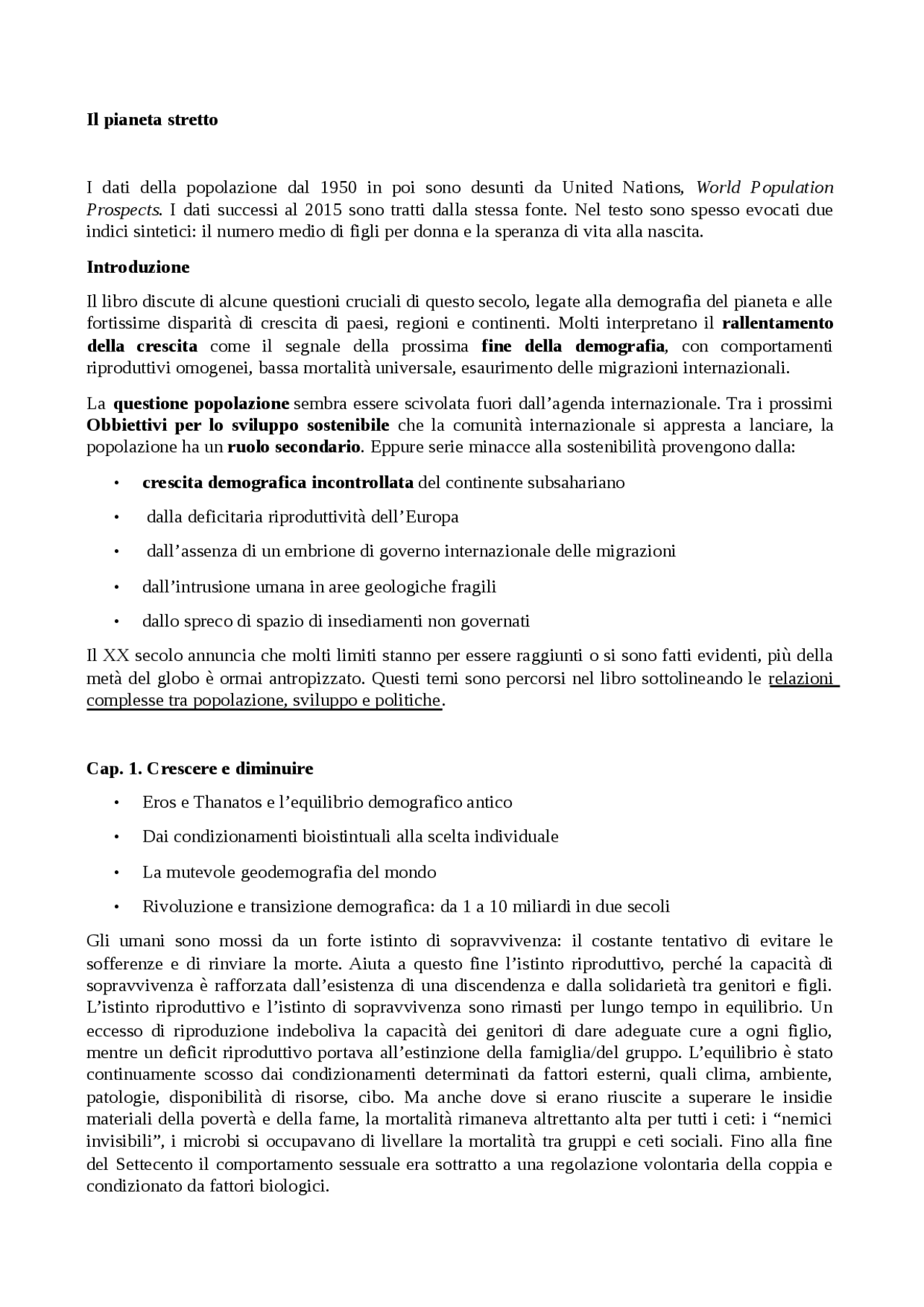 Il Pianeta Stretto Di Massimiliano Livi Bacci Docsity