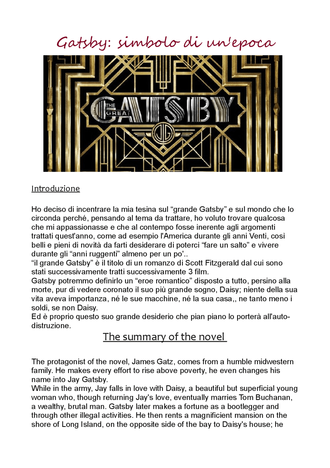 Tesi Di Maturità Sul Grande Gatsby Docsity