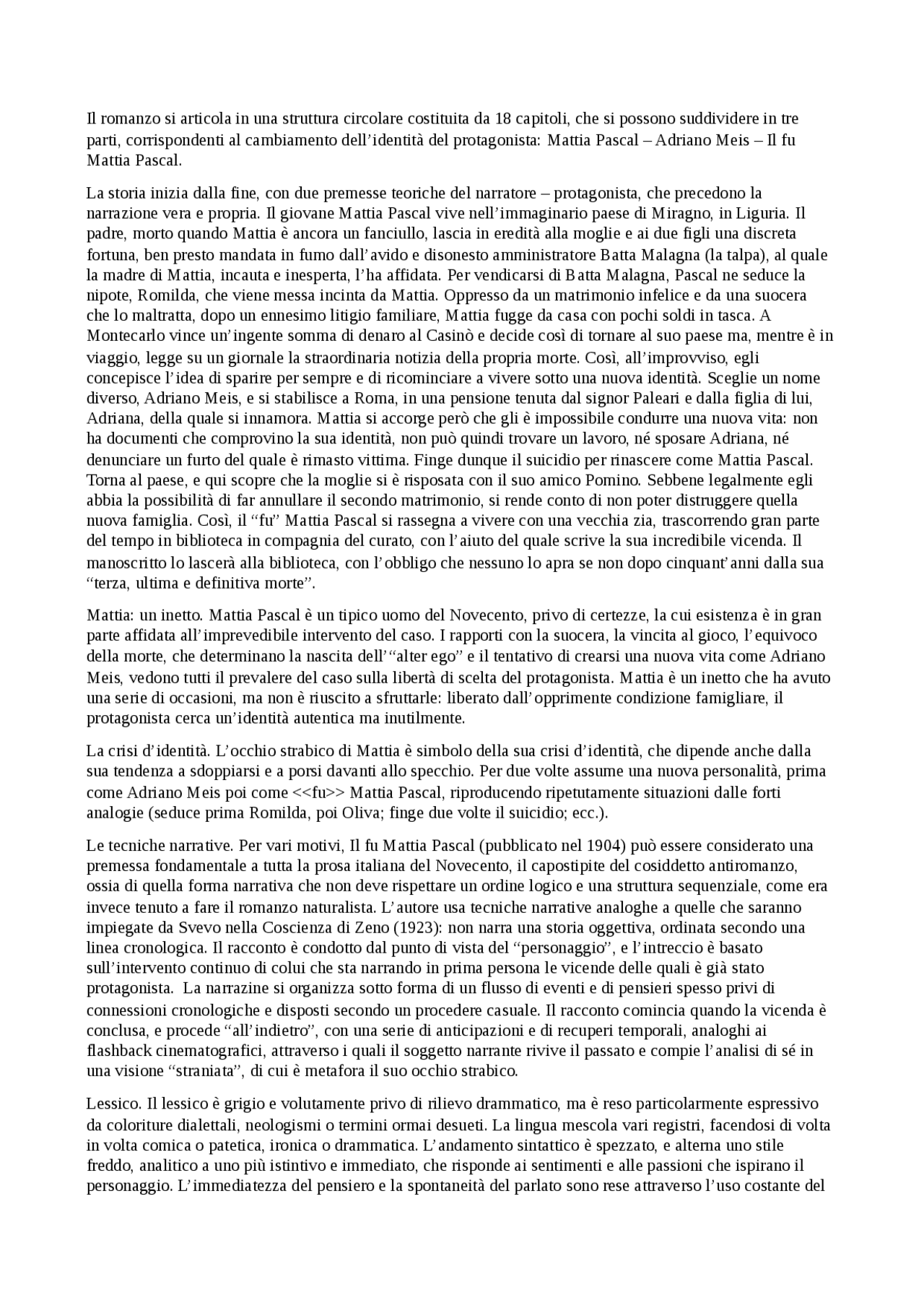 Il Fu Mattia Pascal Docsity