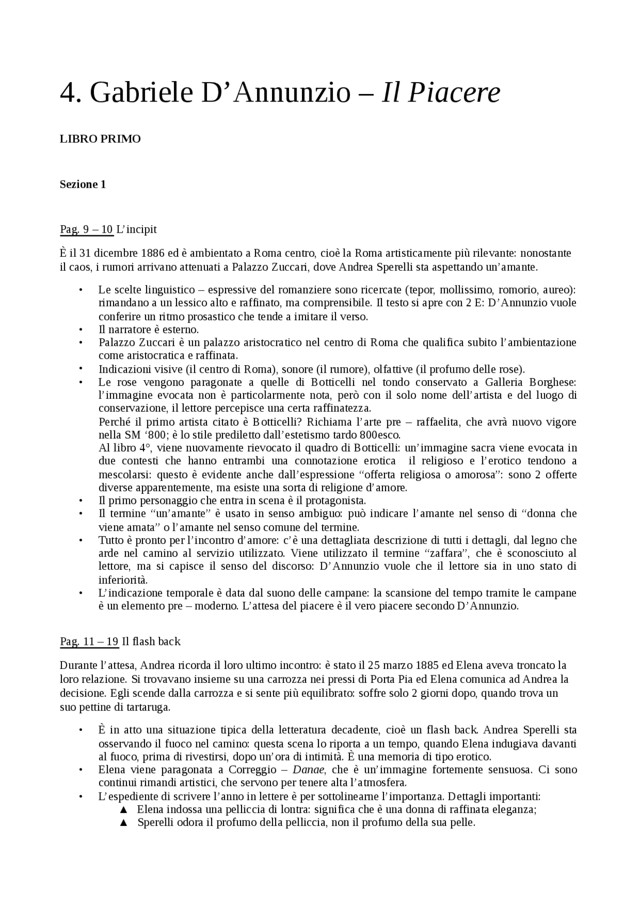Riassunti Del Piacere Di Dannunzio Docsity