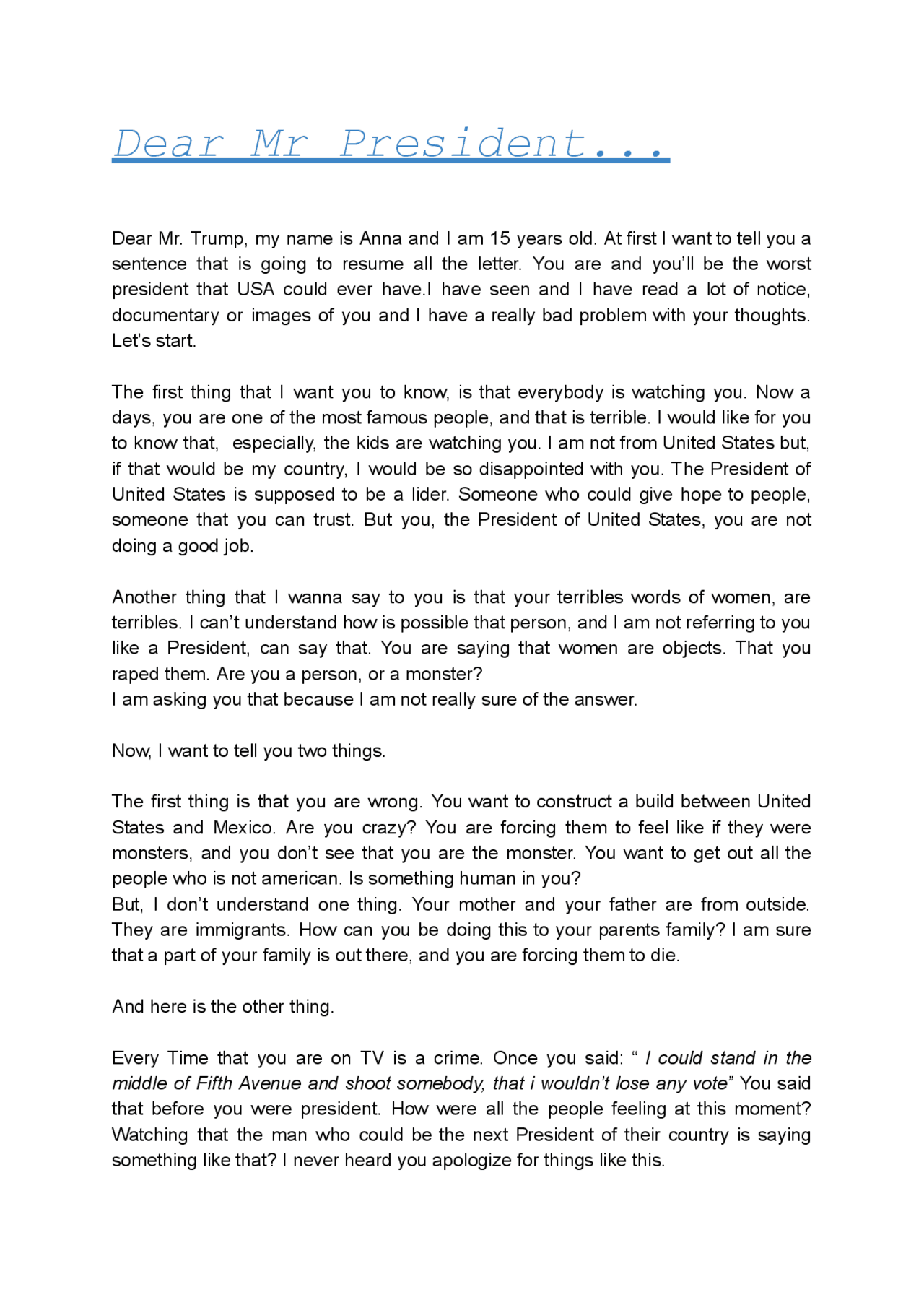 Carta al presidente Trump - Docsity