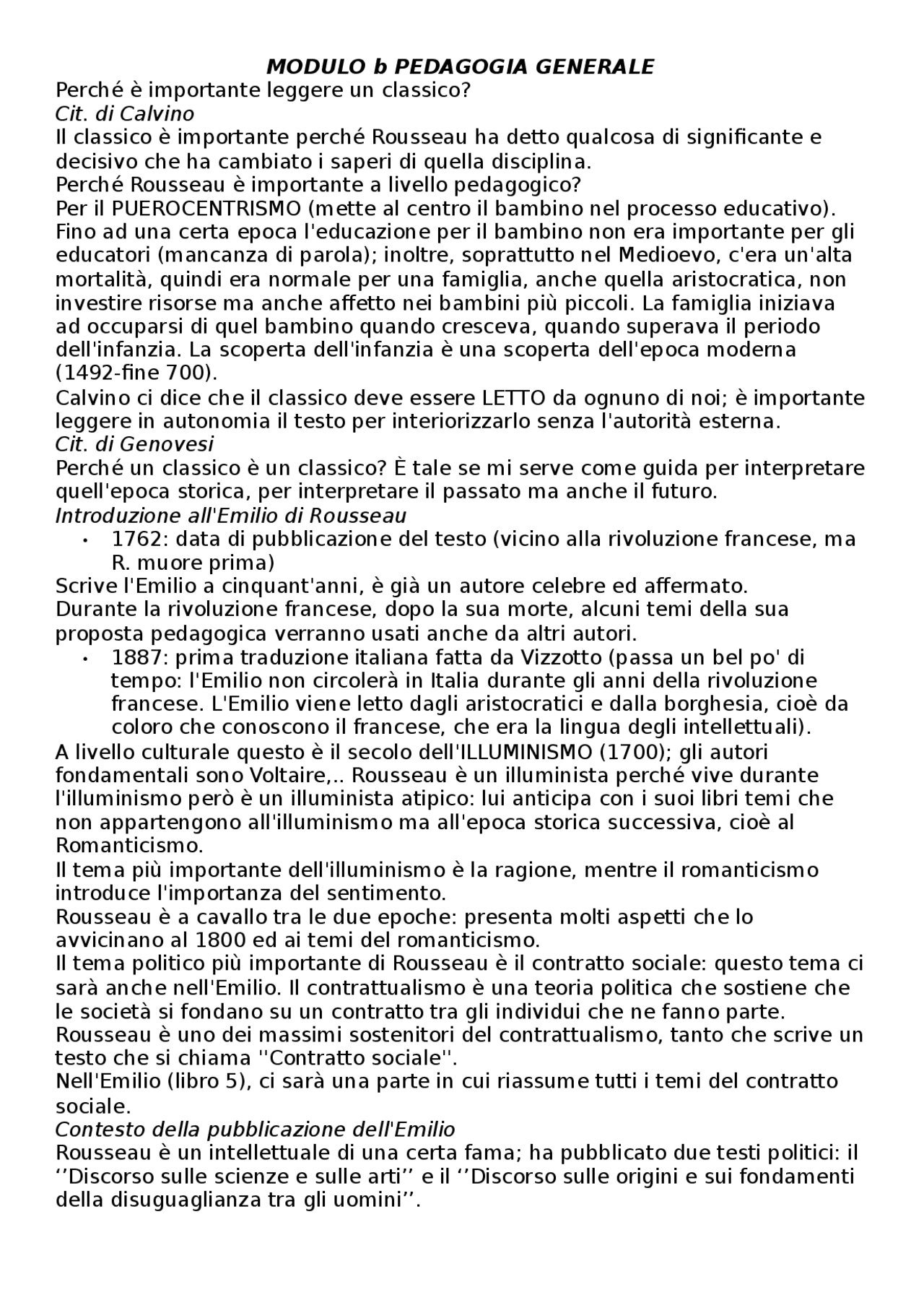Appunti Del Libro Emilio Di Rousseau Docsity
