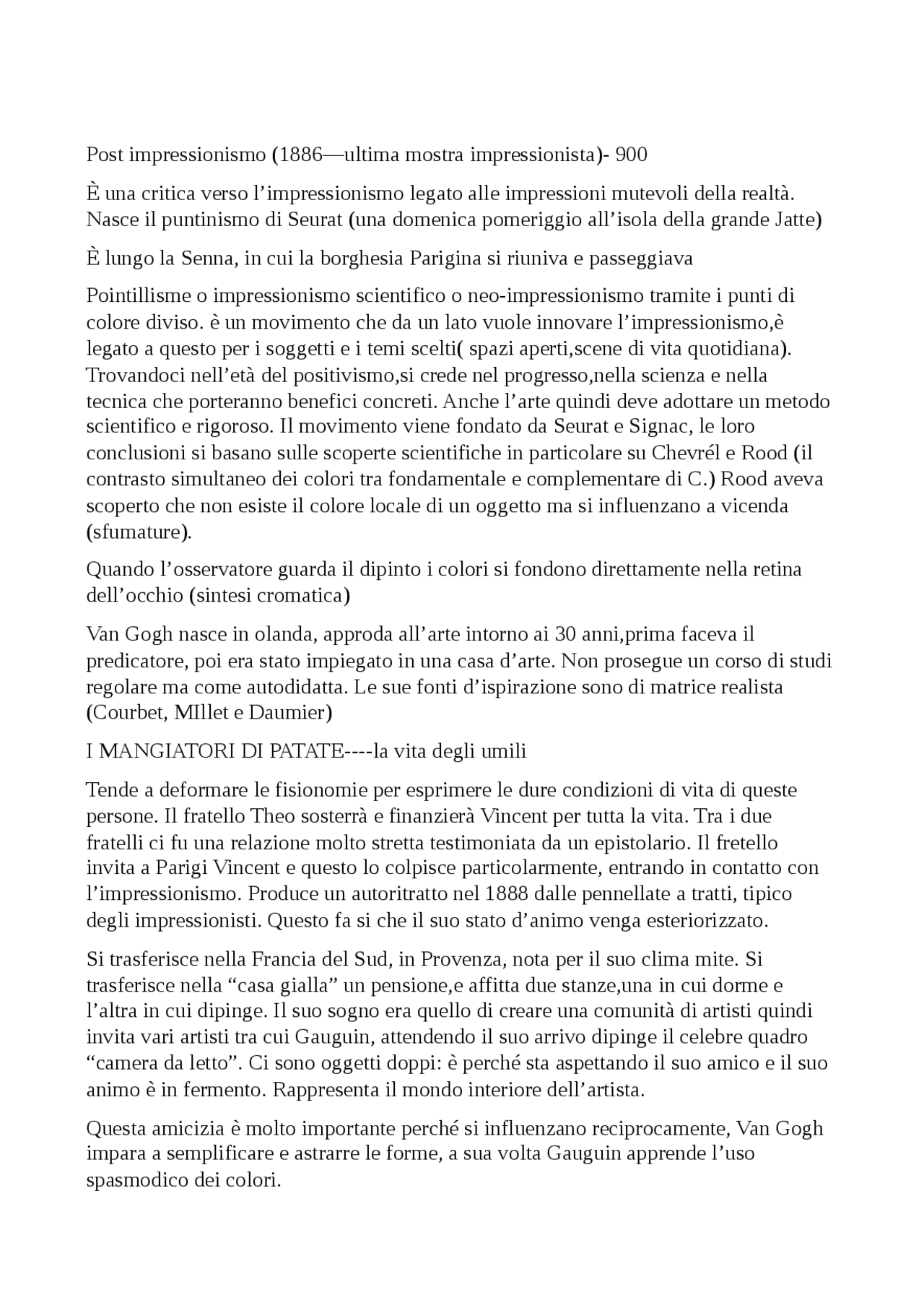 Il Post Impressionismo Docsity