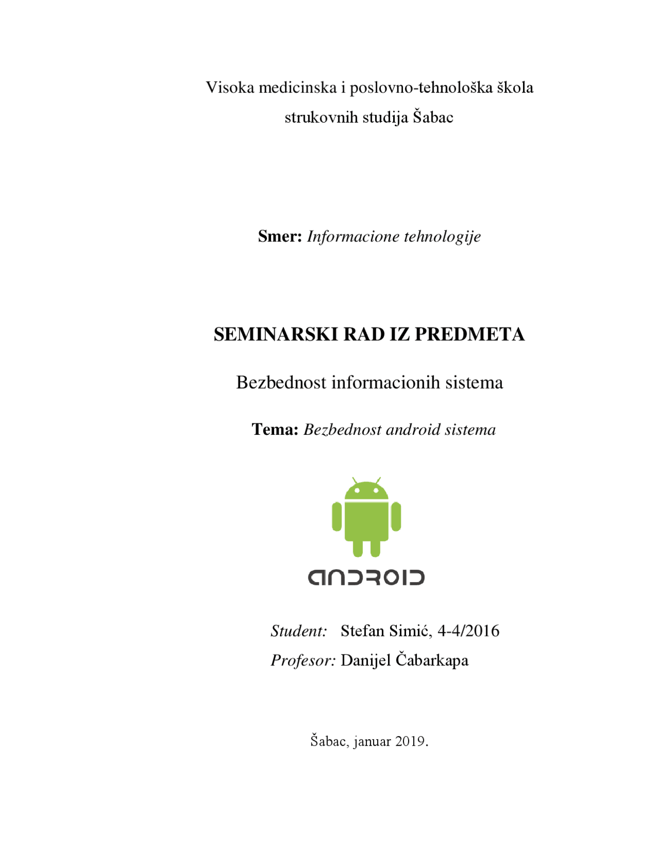 Bezbednost Android Sistema Završni Radovi Predlog Informatika Docsity