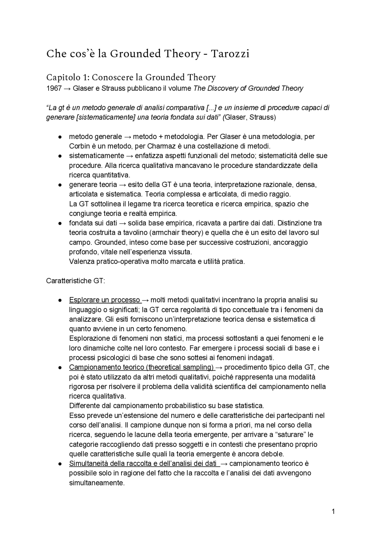 Riassunto Che Cosè La Grounded Theory M Tarozzi Università Di