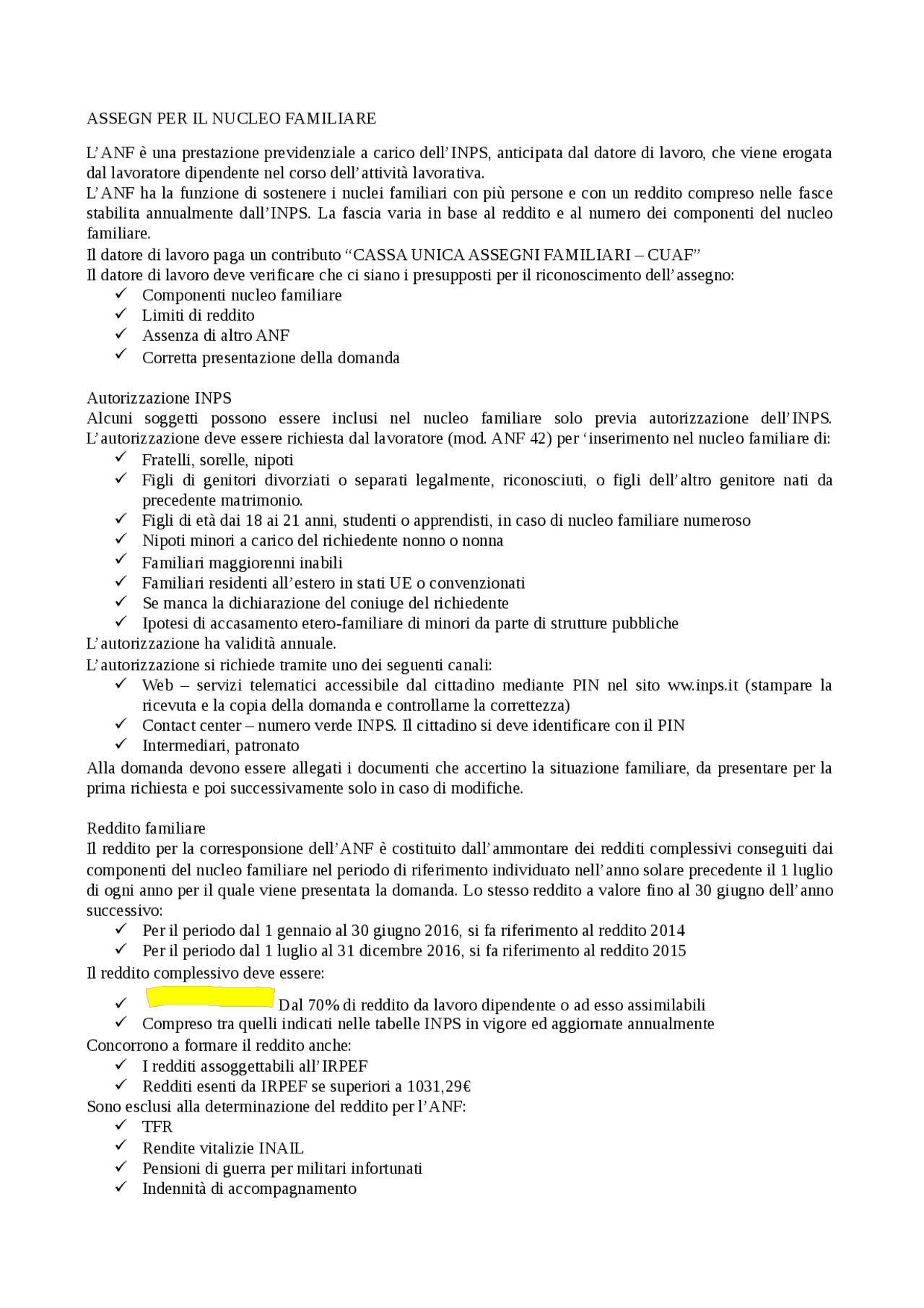 Assegno Nucleo Familiare Docsity