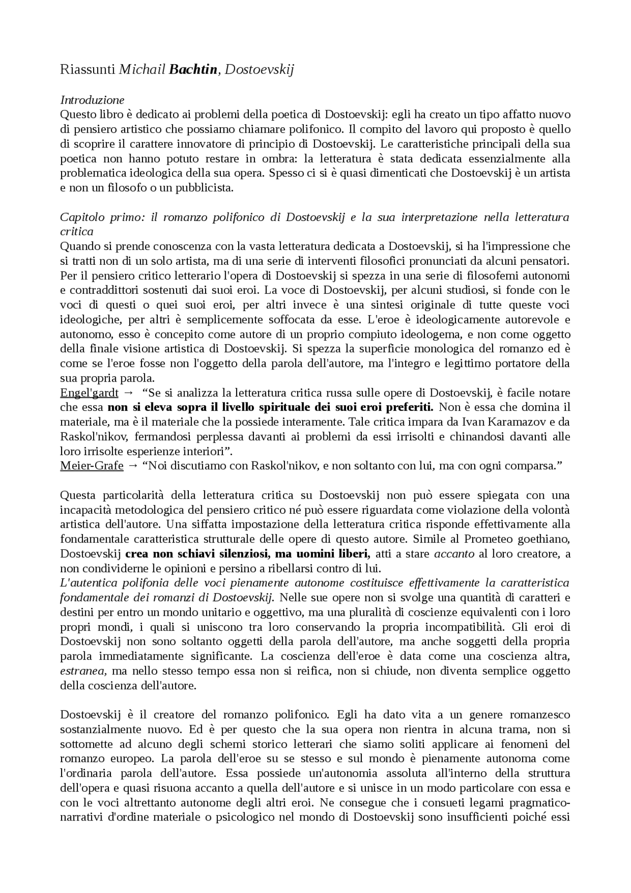 Riassunti Michail Bachtin Docsity