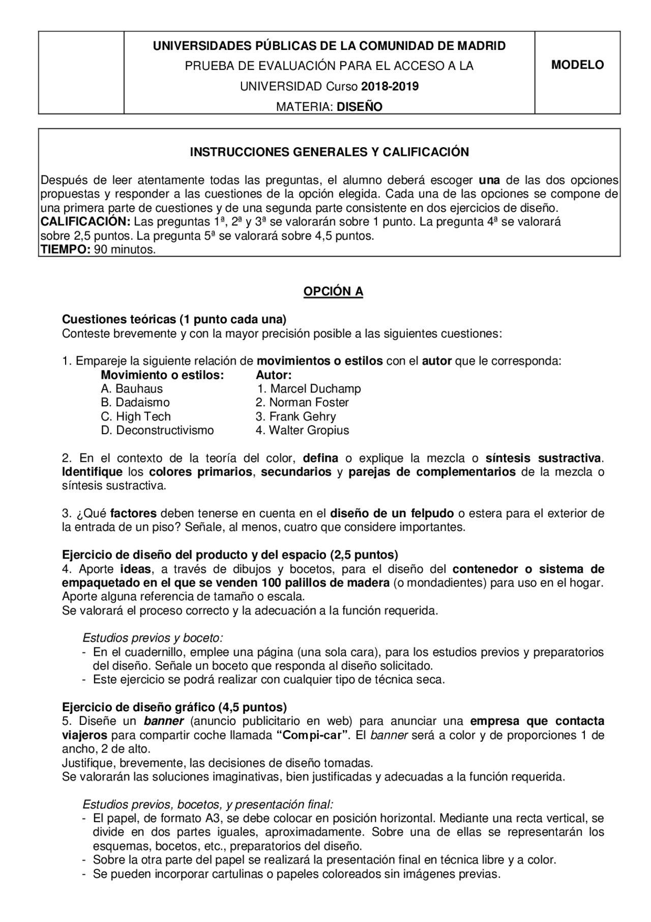 Modelo De Examen Diseño 2019 Evau Docsity