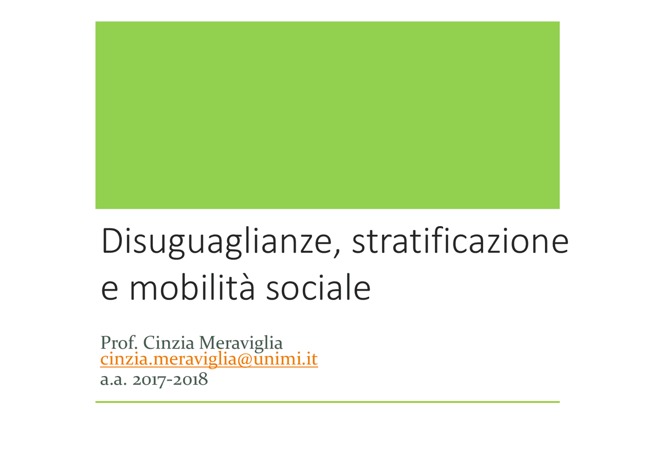 Disuguaglianza Stratificazione E Mobilità Docsity