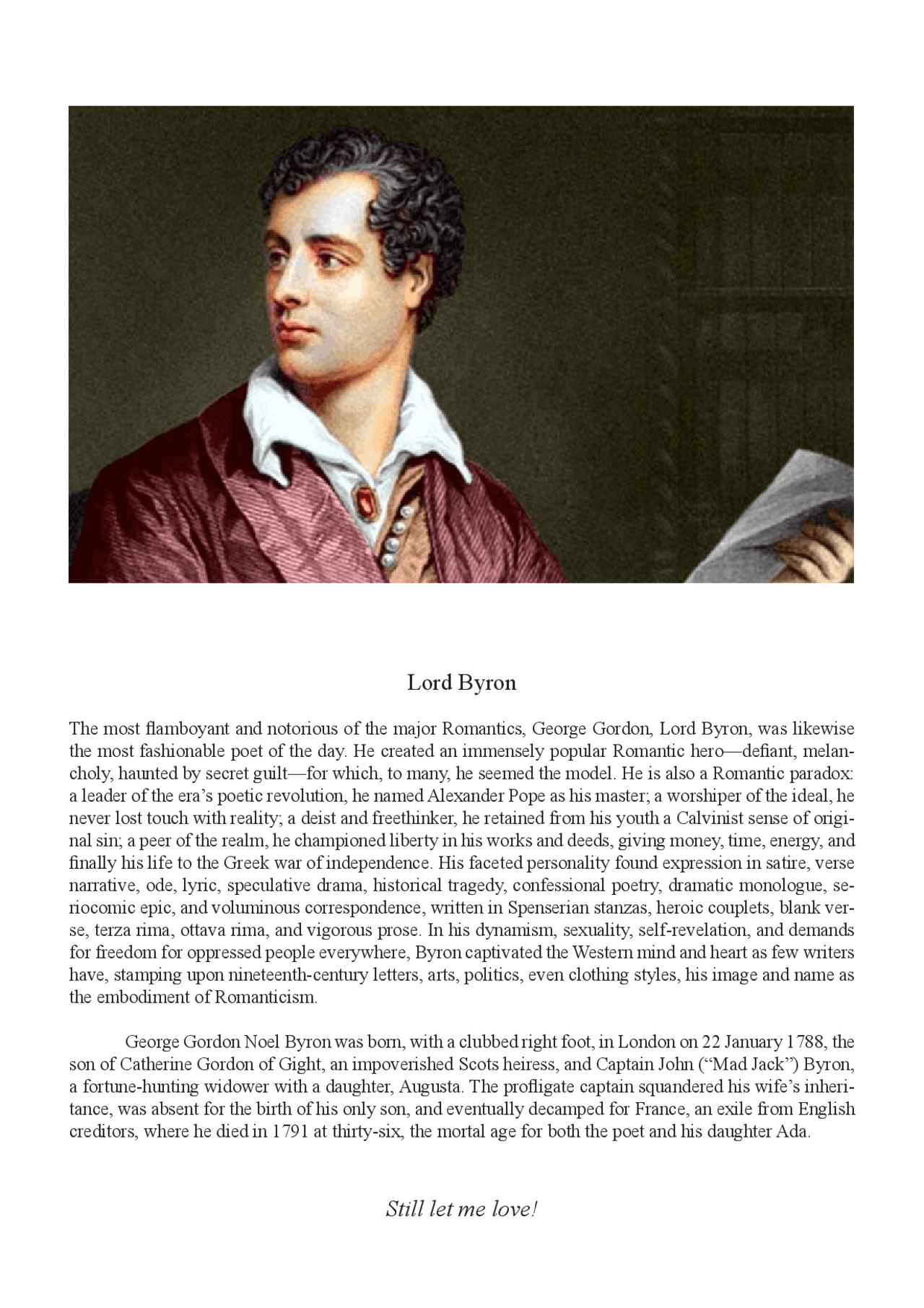 LORD BYRON AND ROMANTICISM - Docsity