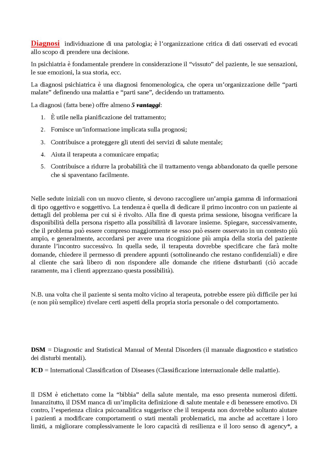 La Diagnosi Psicoanalitica Docsity