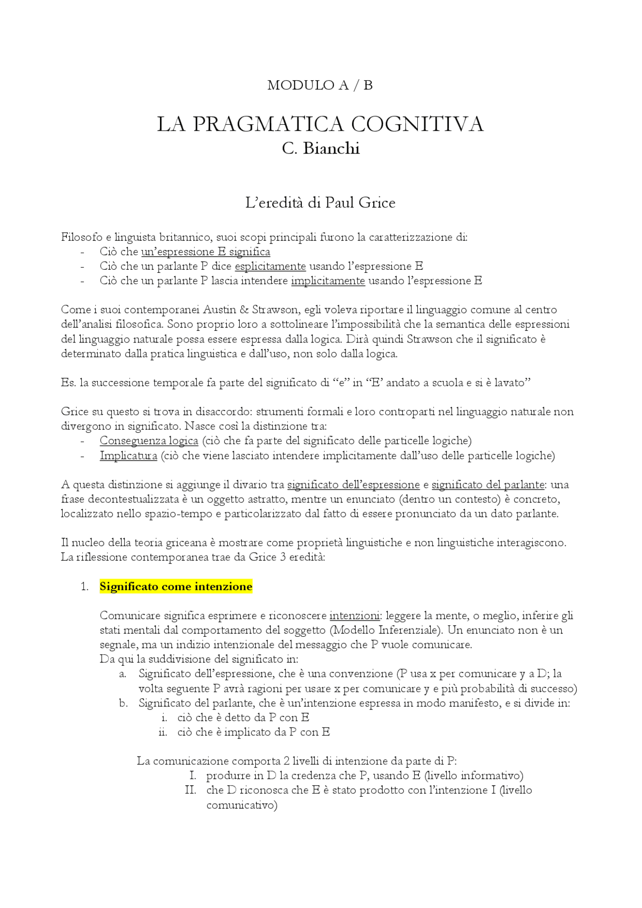 Pragmatica Cognitiva Riassunto Semiotica Bianchi Docsity