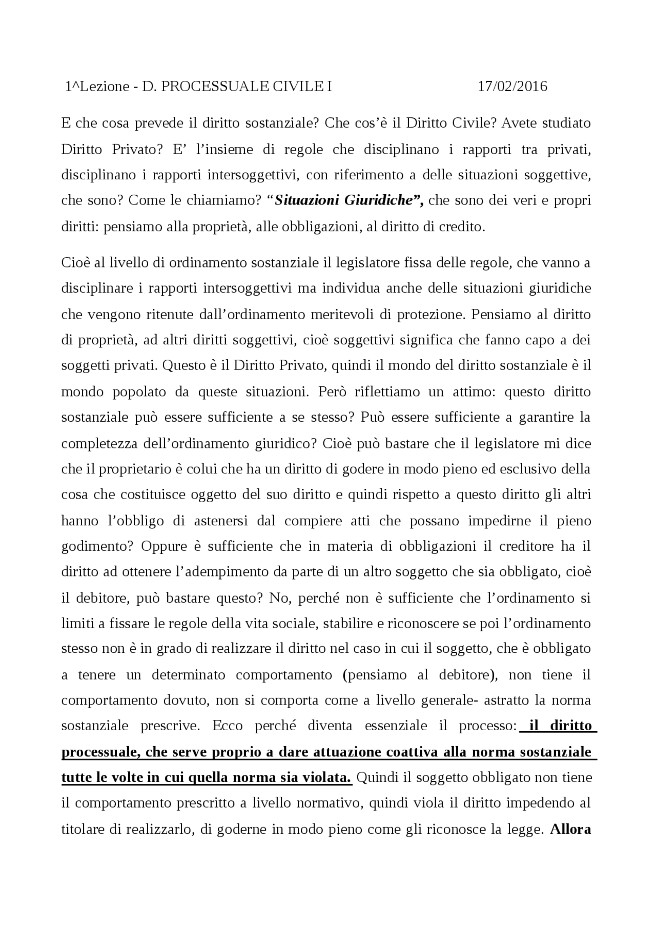 LEZIONE 1 DIRITTO PROCESSUALE CIVILE 1 - Docsity