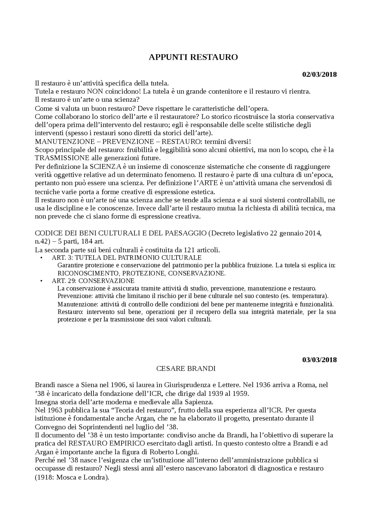Appunti Lezioni Storia Del Restauro Docsity