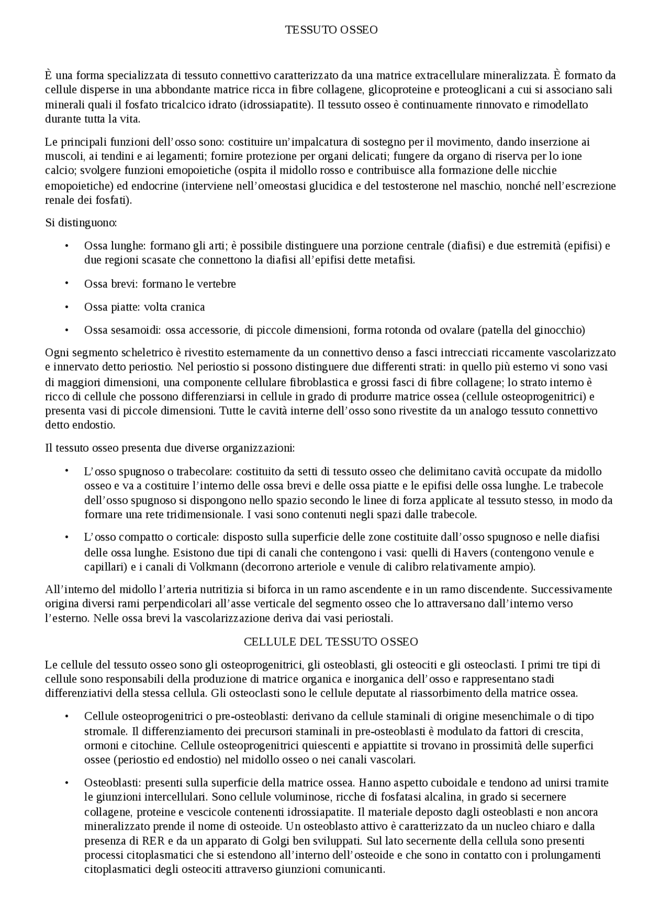 Riassunto Istologia Tessuto Osseo Docsity