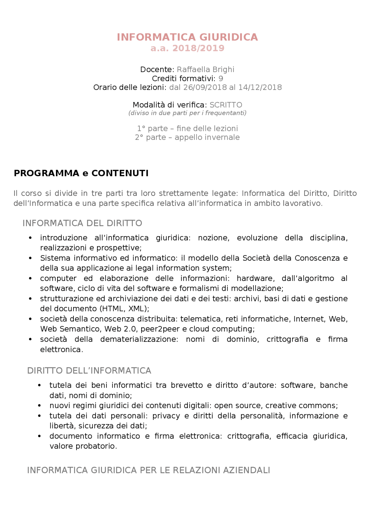 Informatica Giuridica Unibo Docsity