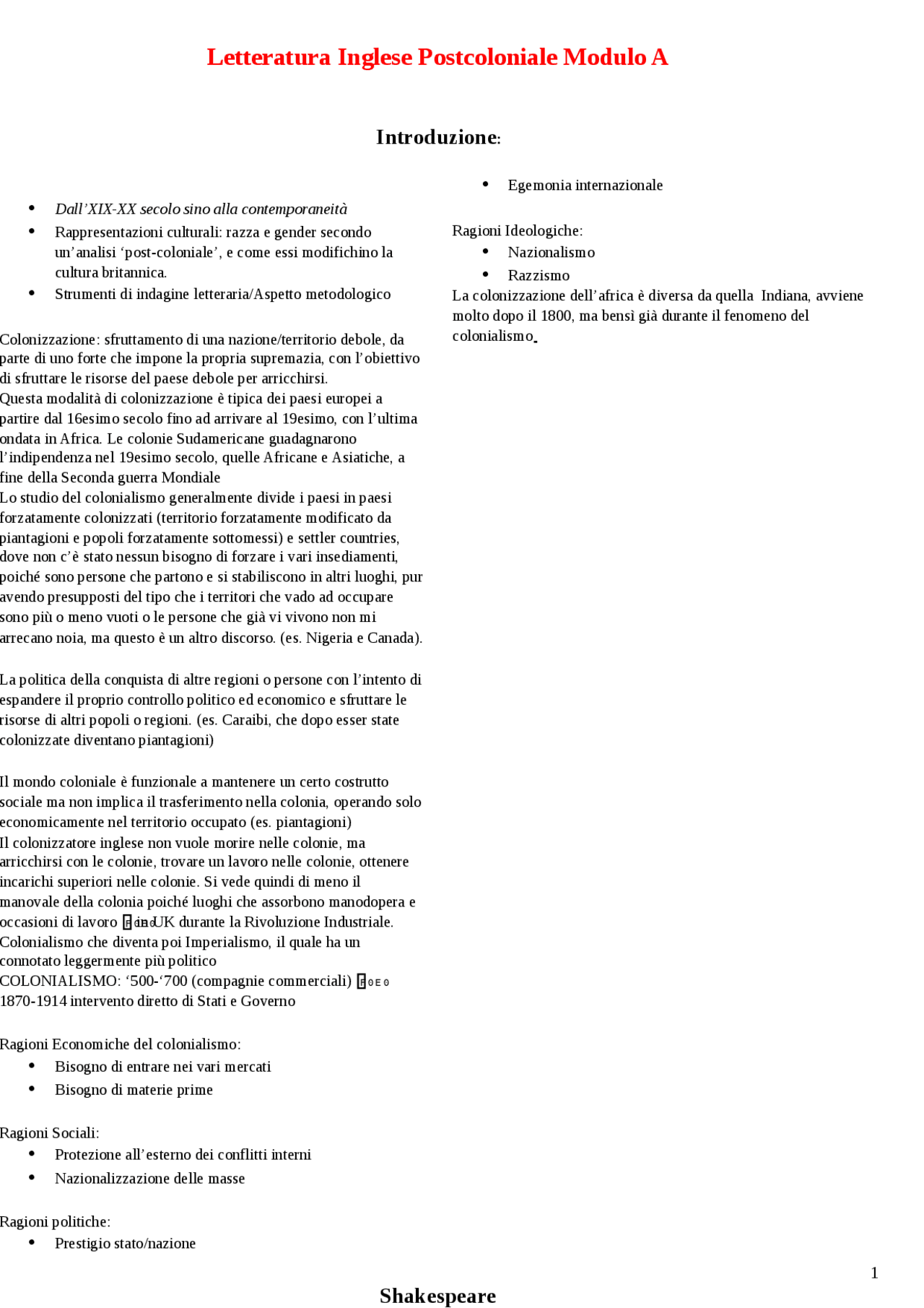 Letteratura postcoloniale - Docsity