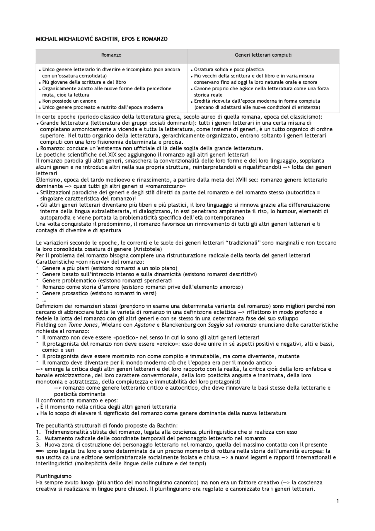 Bachtin Epos E Romanzo Docsity