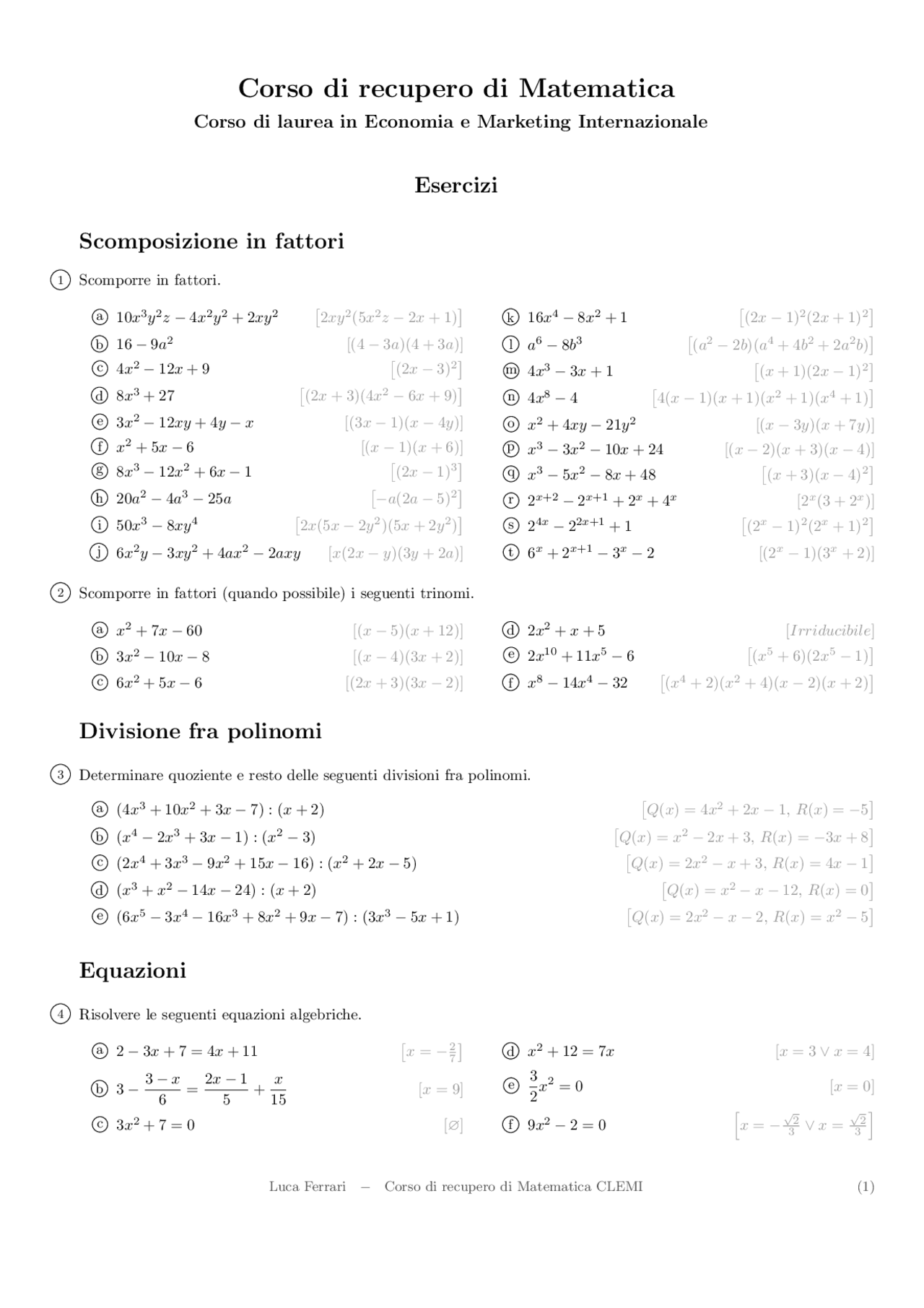 Esercizi Di Matematica Docsity