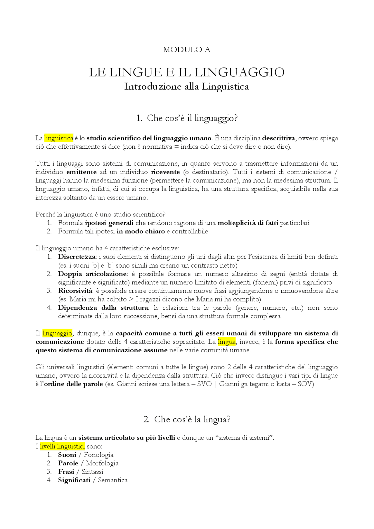 Le Lingue E Il Linguaggio Graffi Scalise Riassunto Docsity