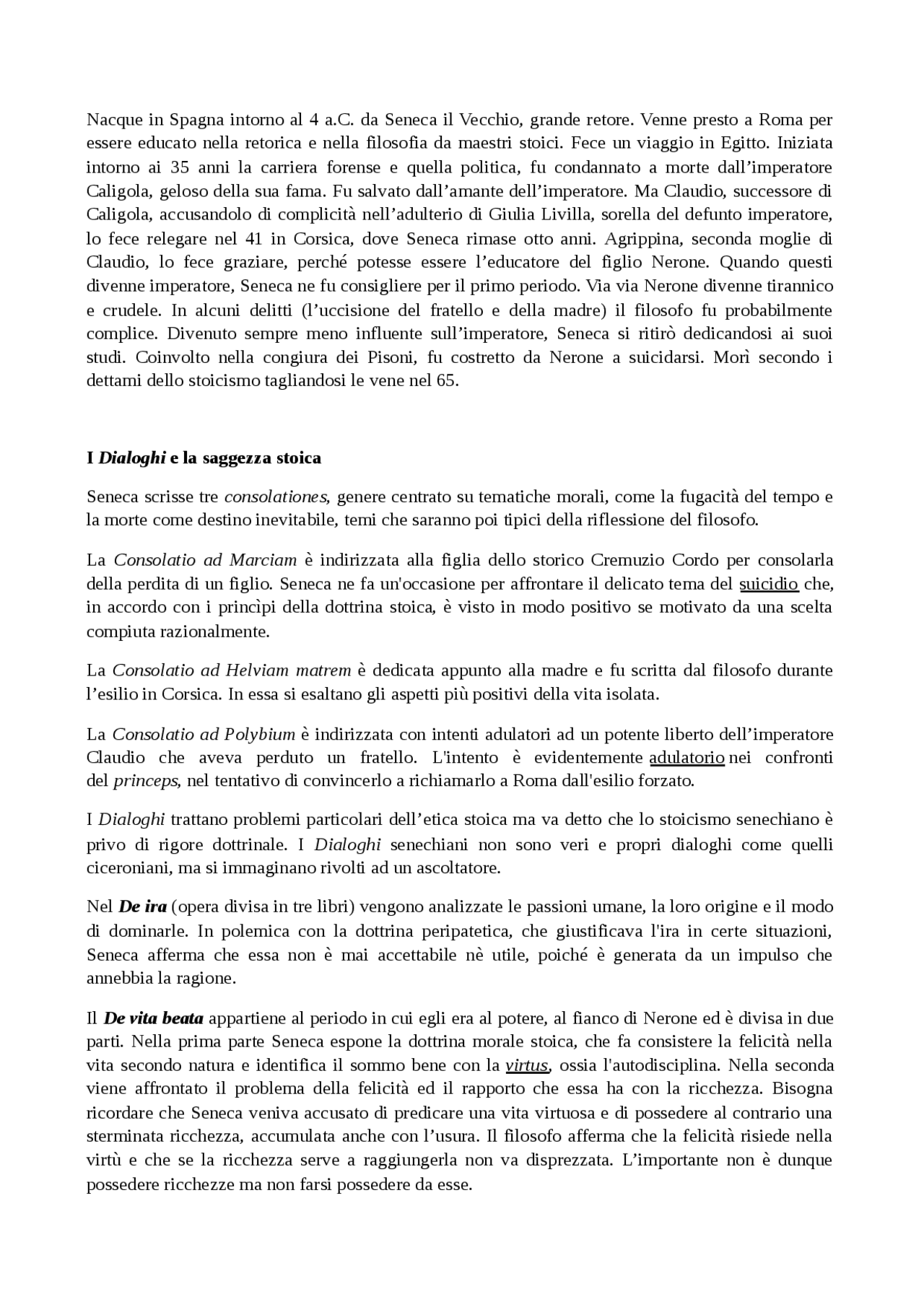 Seneca Vita E Opere Docsity