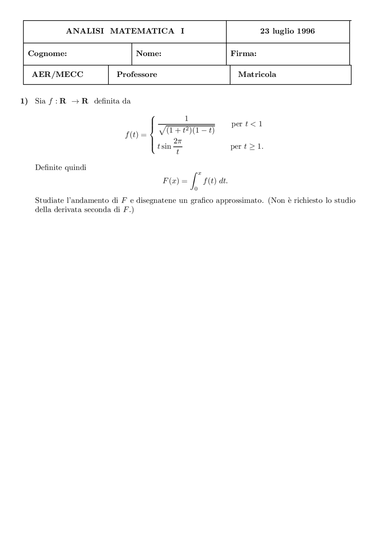 Analisi I Esami Passati Test Scelta Multipla Prove Desame Di