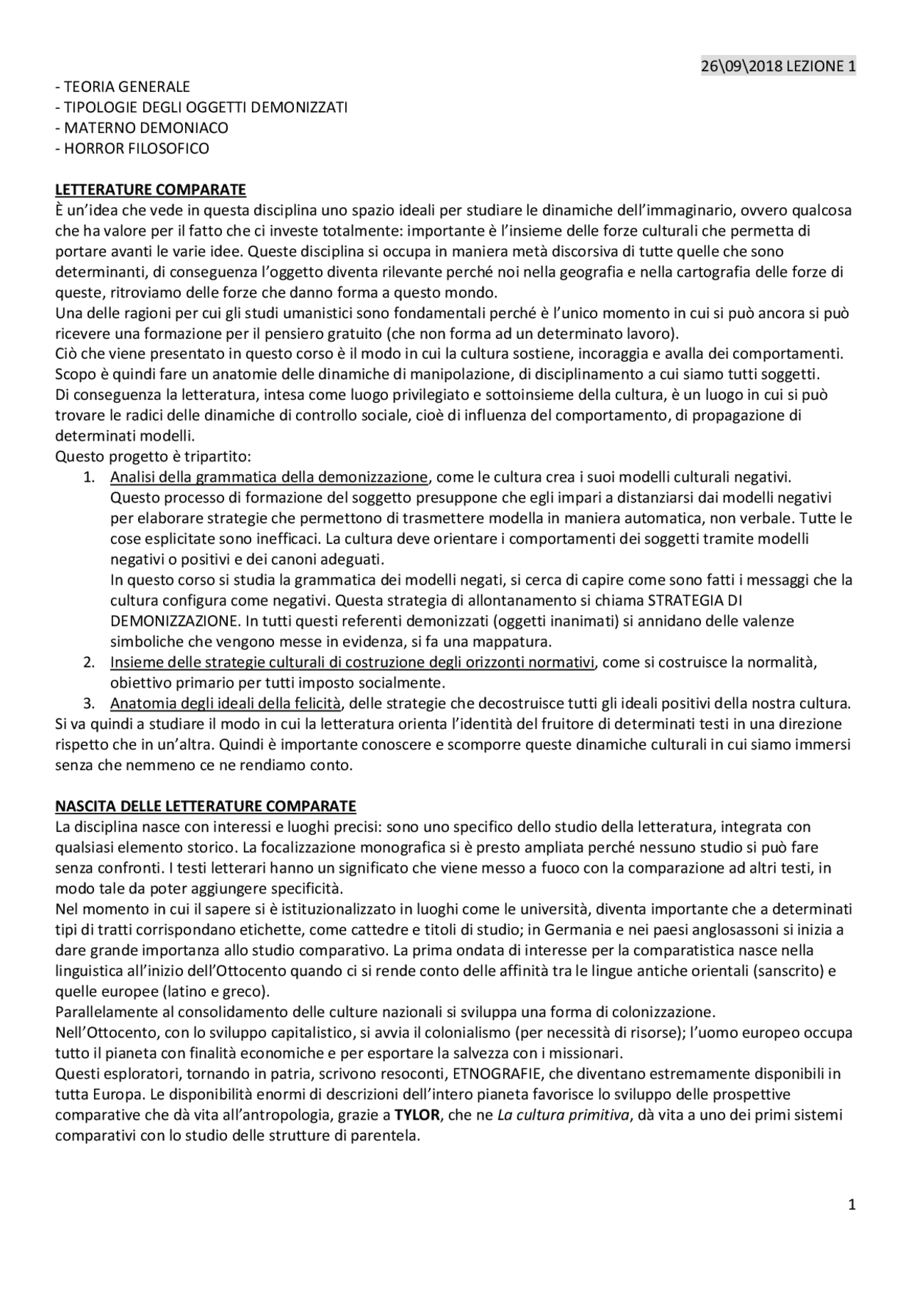 Letterature Comparate Docsity