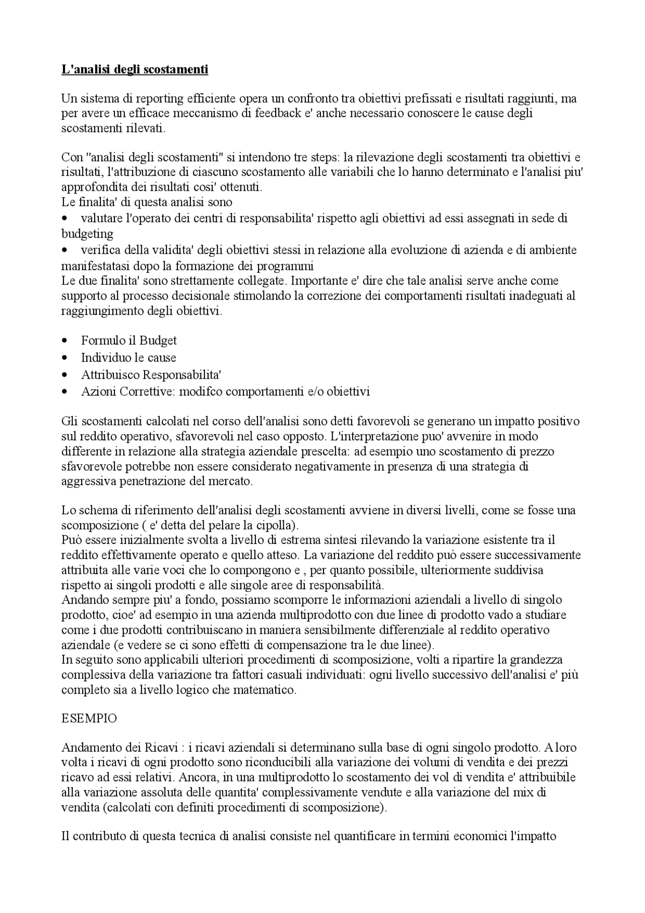 Analisi Degli Scostamenti Docsity