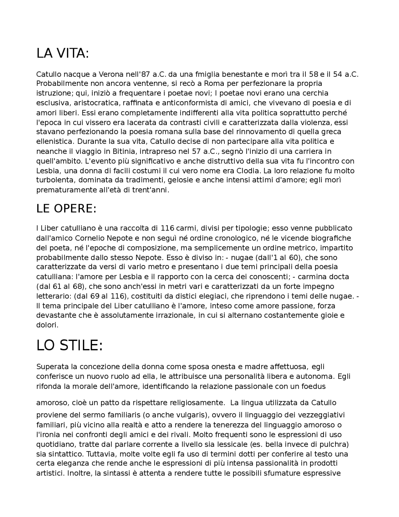 Appunti Su Catullo Liceo Appunti Di Latino Docsity
